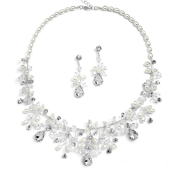 Necklace Set Crystals & Rice Pearls - Paris Connection